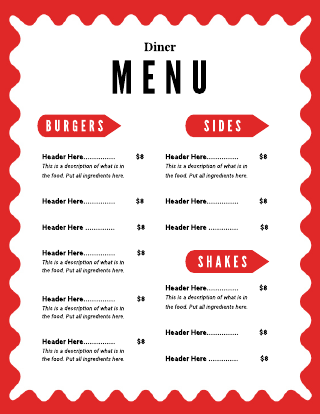 50s Diner Menu Template